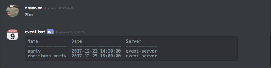 Event bot discord python